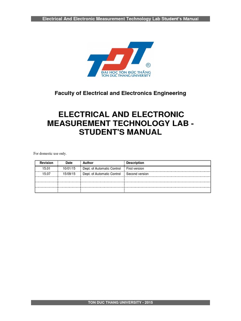 Electrical and Electronic Measurement Technology Lab Student's Manual ...