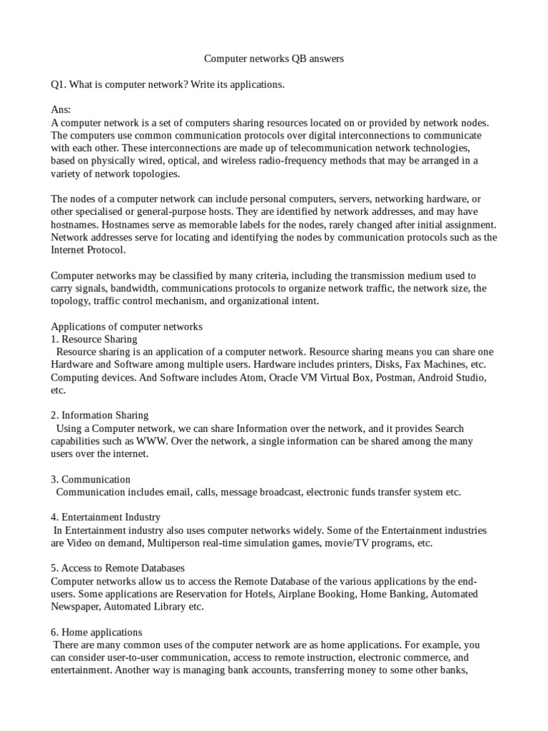 CN QB Answers | PDF | Internet Protocol Suite | Computer Network