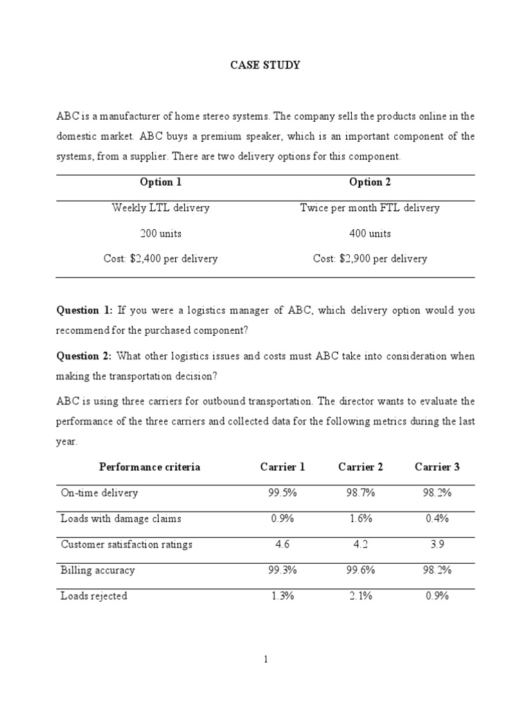 Case Study ABC | PDF | Logistics | Market (Economics)