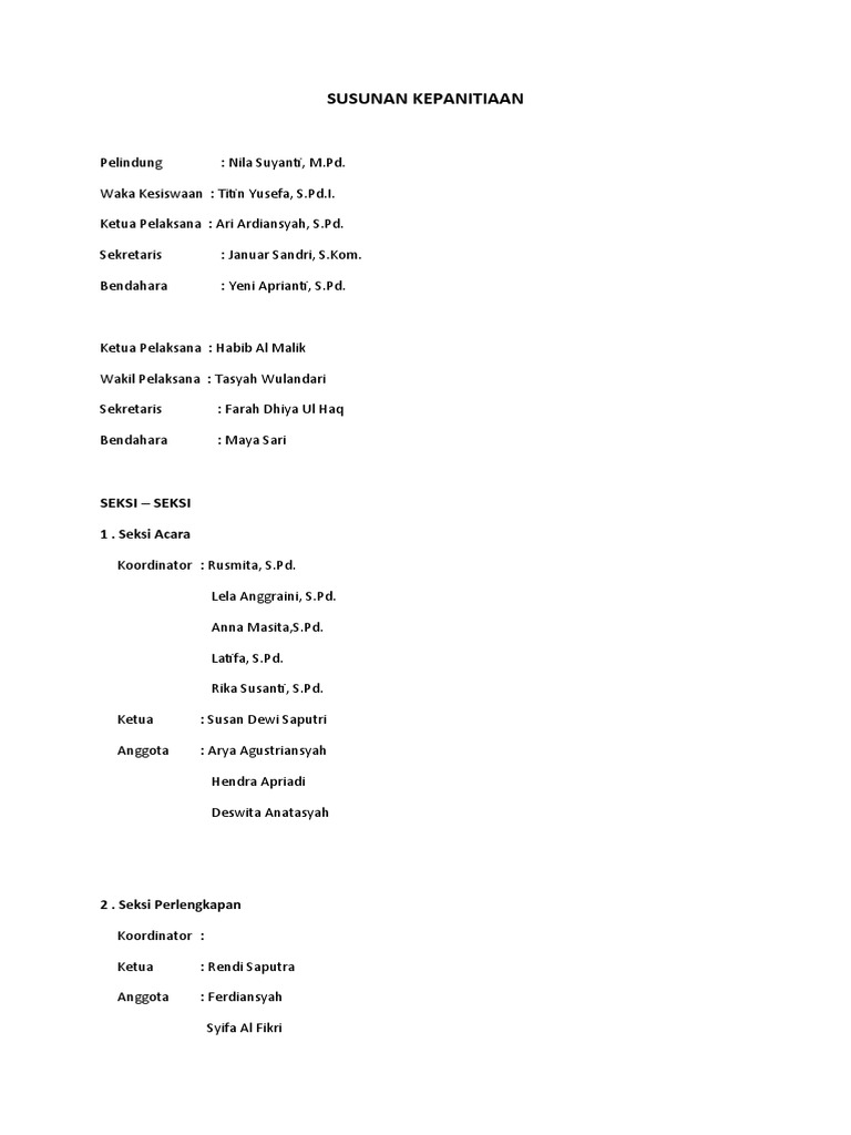 Susunan Kepanitiaan Acara Sekolah | PDF