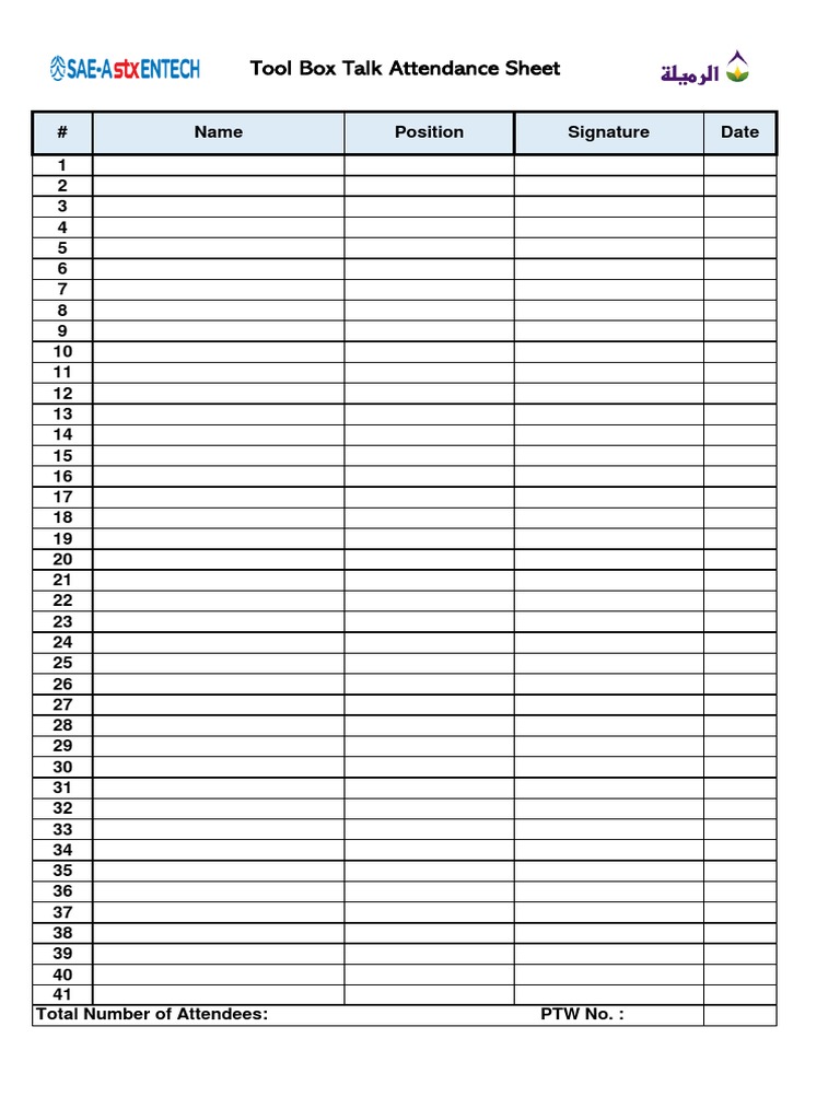 Tool Box Talk Attendance Sheet | PDF