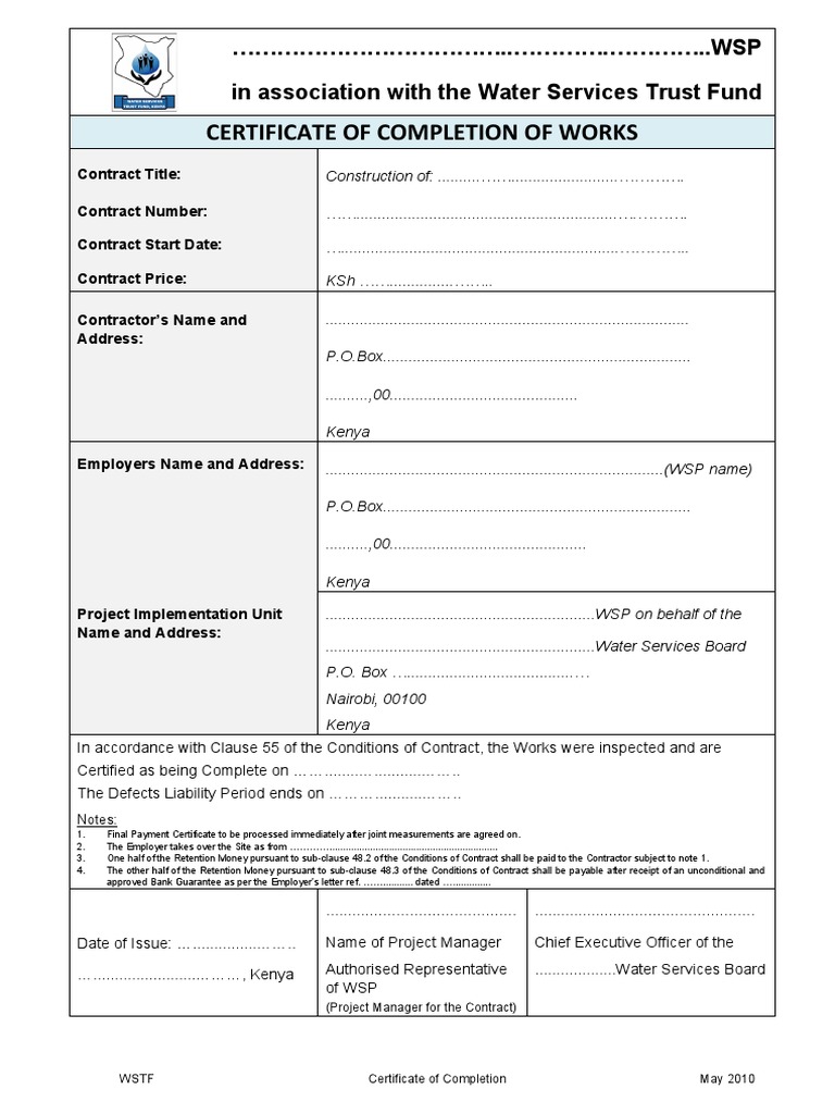(Sample) Completion of Works Certificate | PDF | Common Law | Civil Law ...