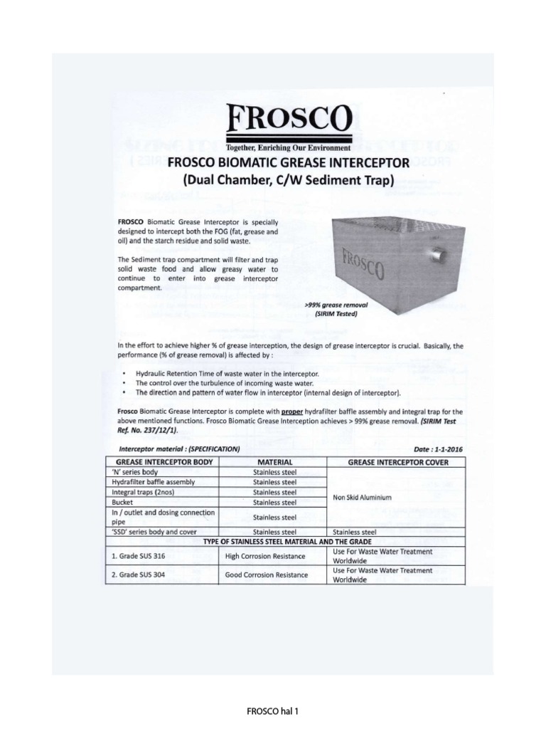 Frosco Grease Interceptor Overview | PDF