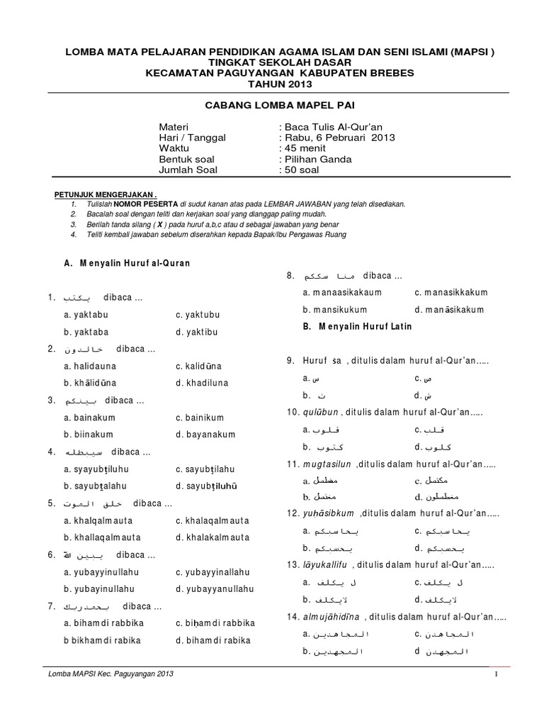 Mapsi Naskah Soal BTQ 013 | PDF