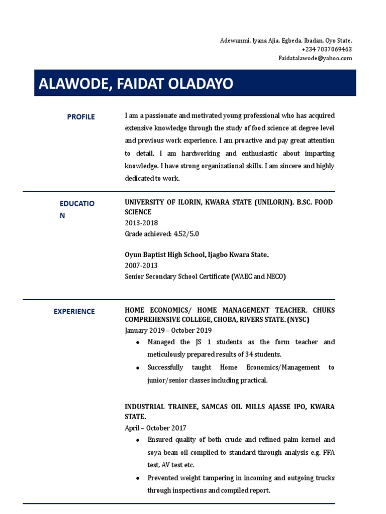 Alawode Faidat CV | PDF | Career & Growth