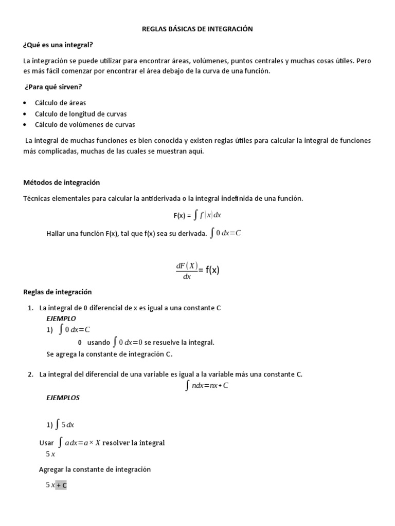Reglas de Integracion | PDF | Integral | Álgebra