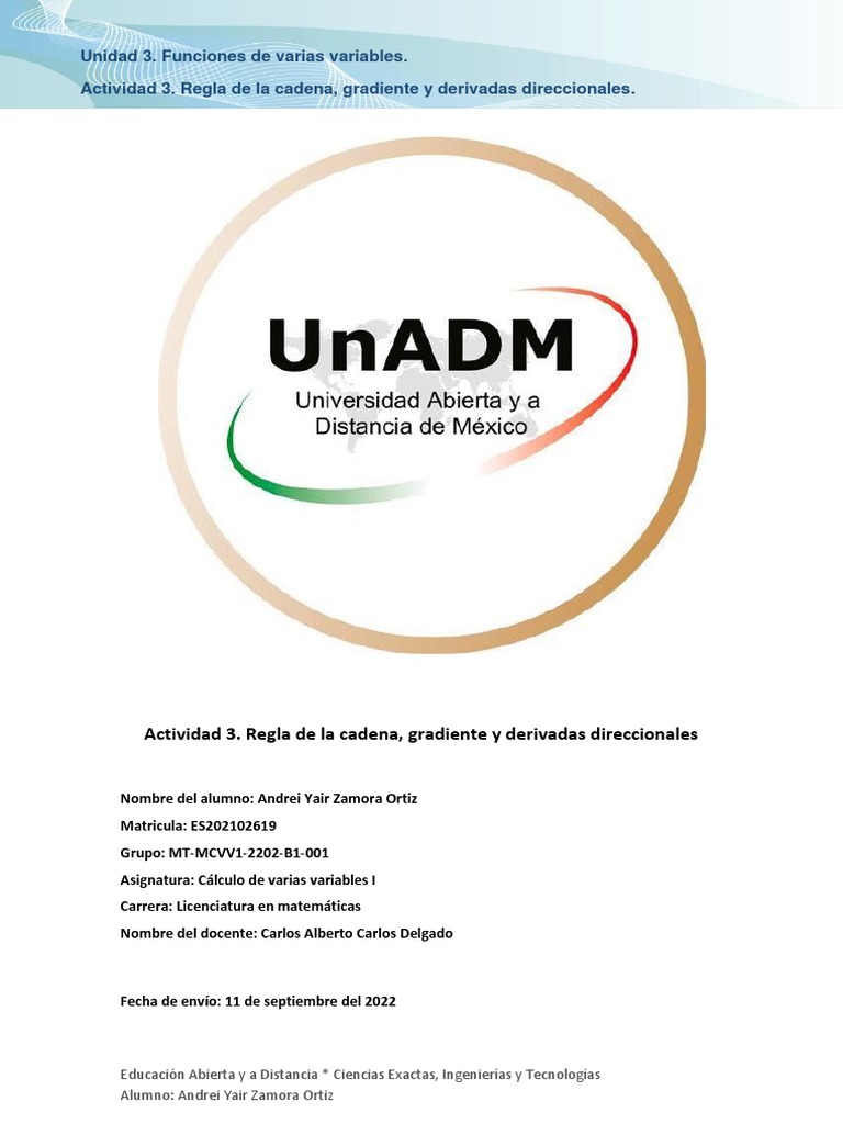MCVV1 U3 A3 Anzo | PDF | Degradado | Cálculo multivariable