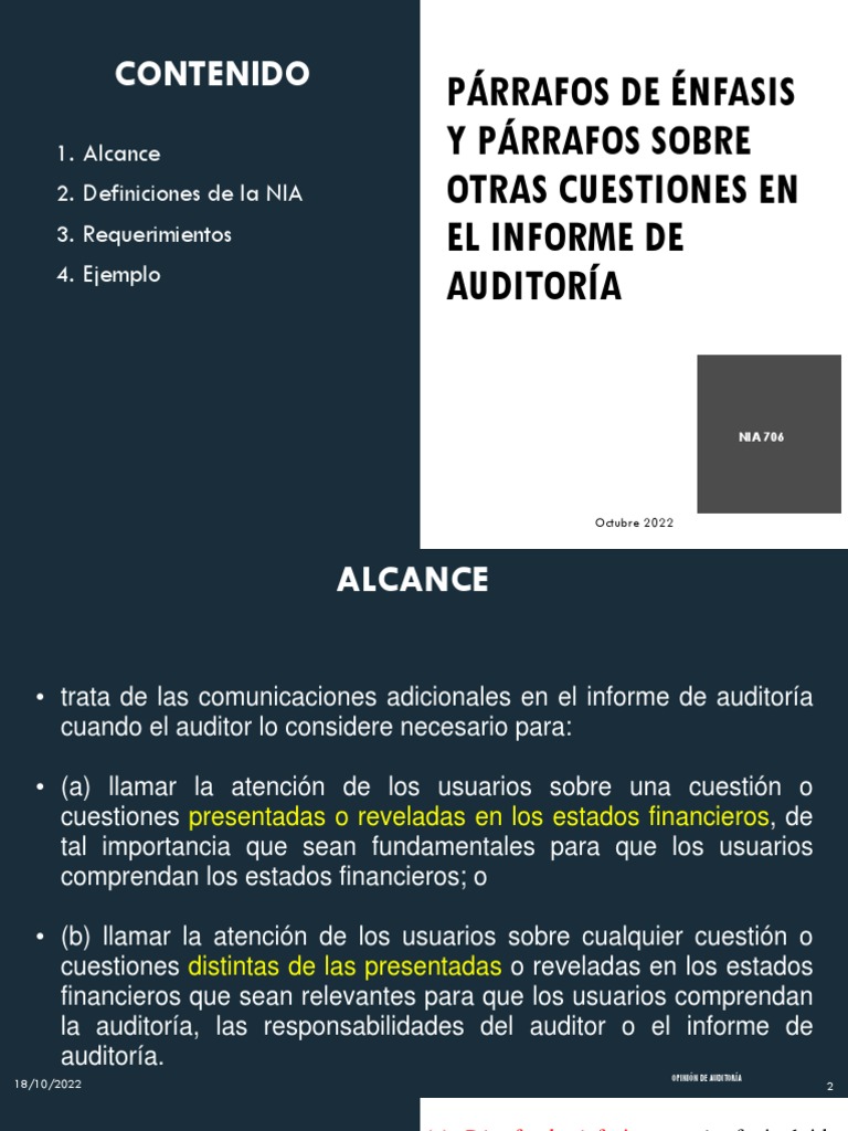 Nia 706 Parrafo de Enfasis | PDF | Auditoría | Contralor