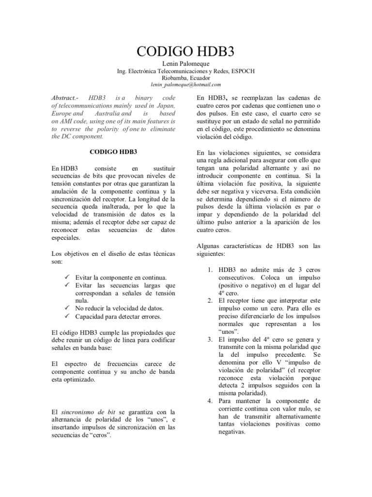 Codificación HDB3: Guía Completa | PDF | Datos de computadora ...