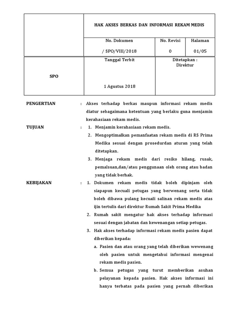 Spo Hak Akses Berkas Dan Informasi Rekam Medis | PDF