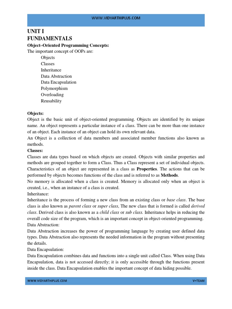 Unit I Oops Pdf Pointer Computer Programming Class Computer Programming 