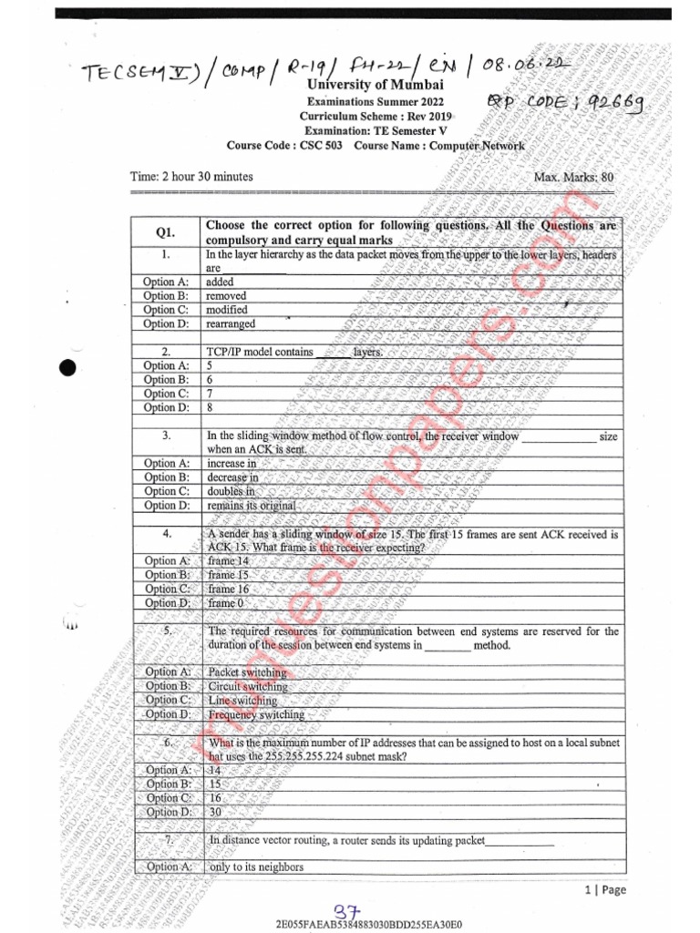 Be Computer Engineering Semester 5 2022 May Computer Networkrev 2019 C Scheme | PDF