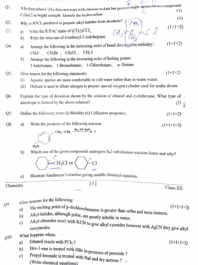 Chemistry Question Paper (DPS) | PDF | Chemistry | Physical Sciences