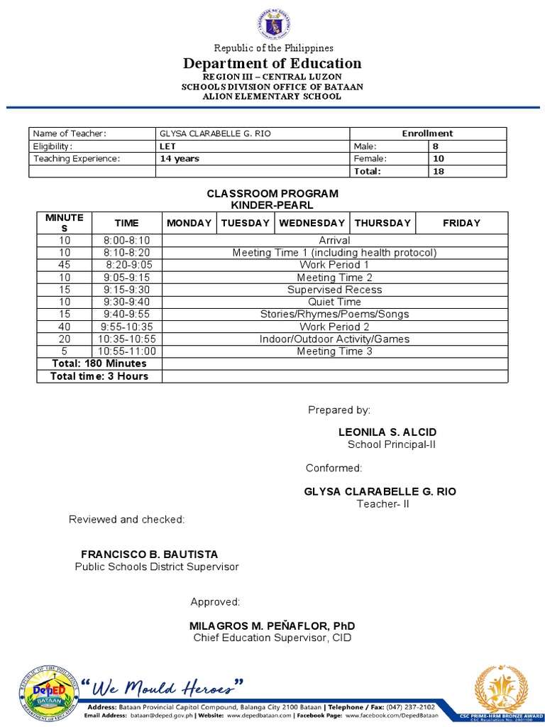 Aes Kinder Class Program F2F | PDF | Social Institutions