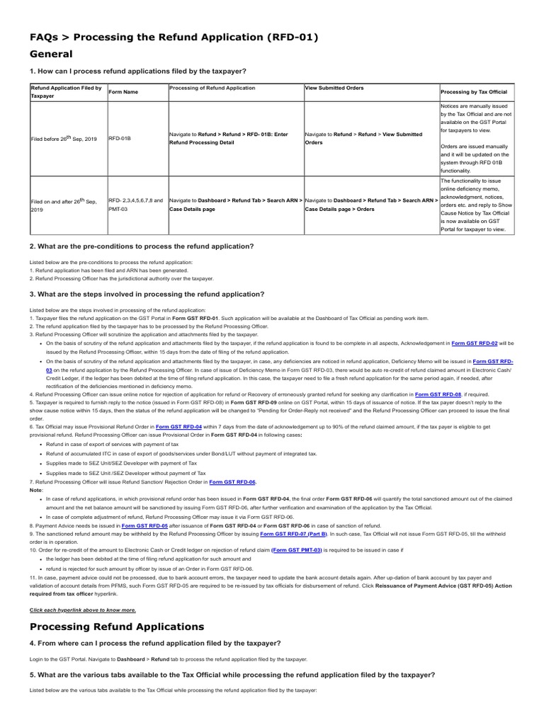 Faqs Processing The Refund Application (Rfd-01) General | PDF | Value ...