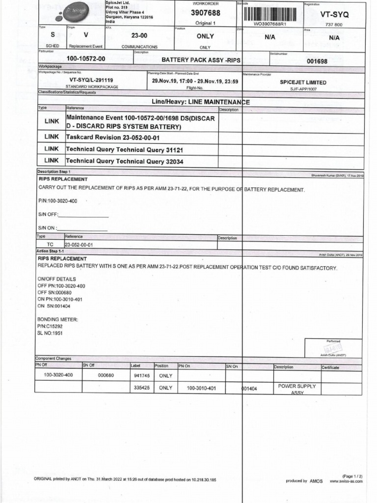 Rips Battery SN 001768 | PDF | Aircraft | Aeronautics