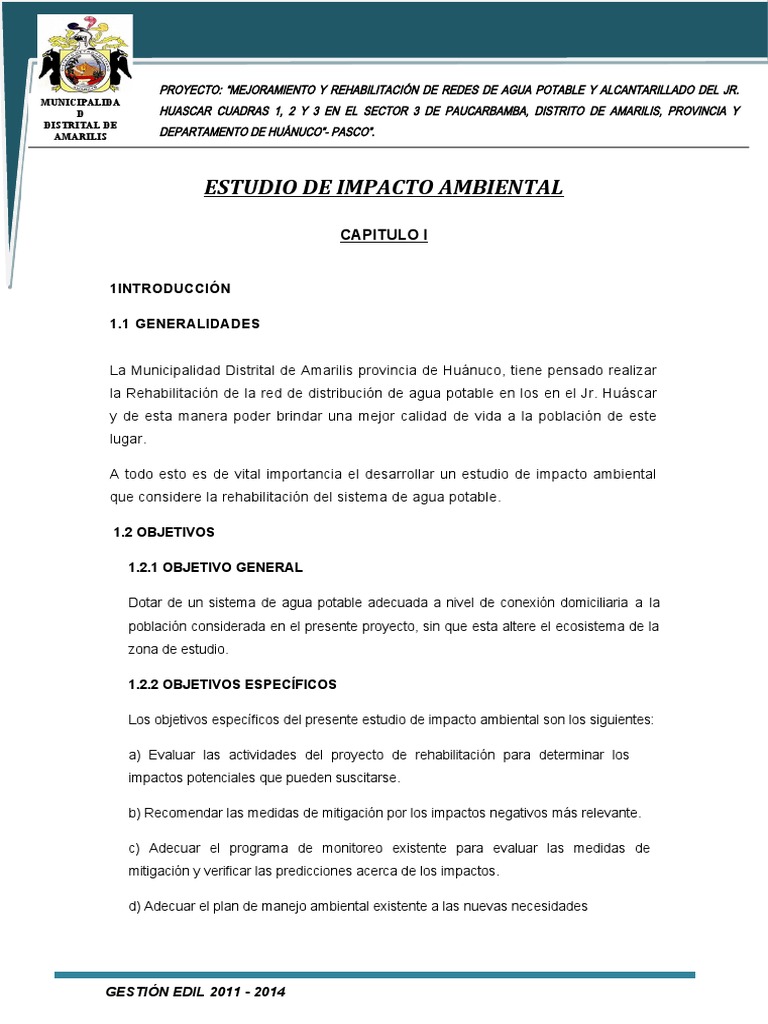 Estudio de Impacto Ambiental | PDF | Agua | Evaluación de impacto ambiental