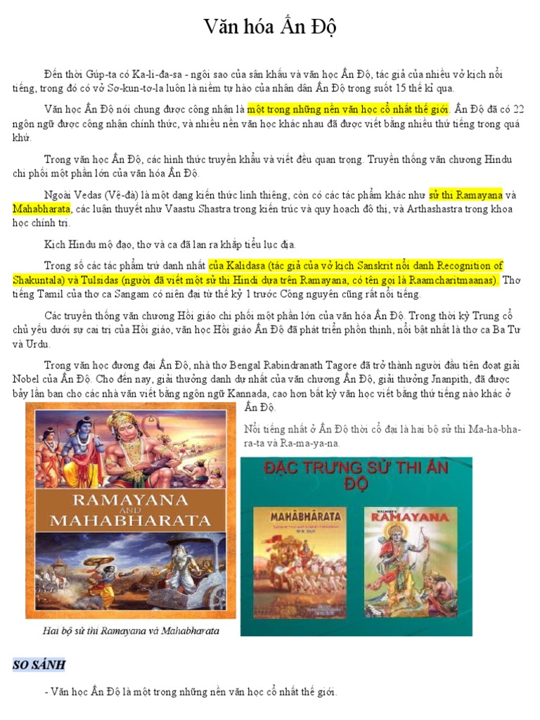 So Sánh: Nổi tiếng nhất ở Ấn Độ thời cổ đại là hai bộ sử thi Ma-ha-bha-ra-ta và Ra-ma-ya-na | PDF