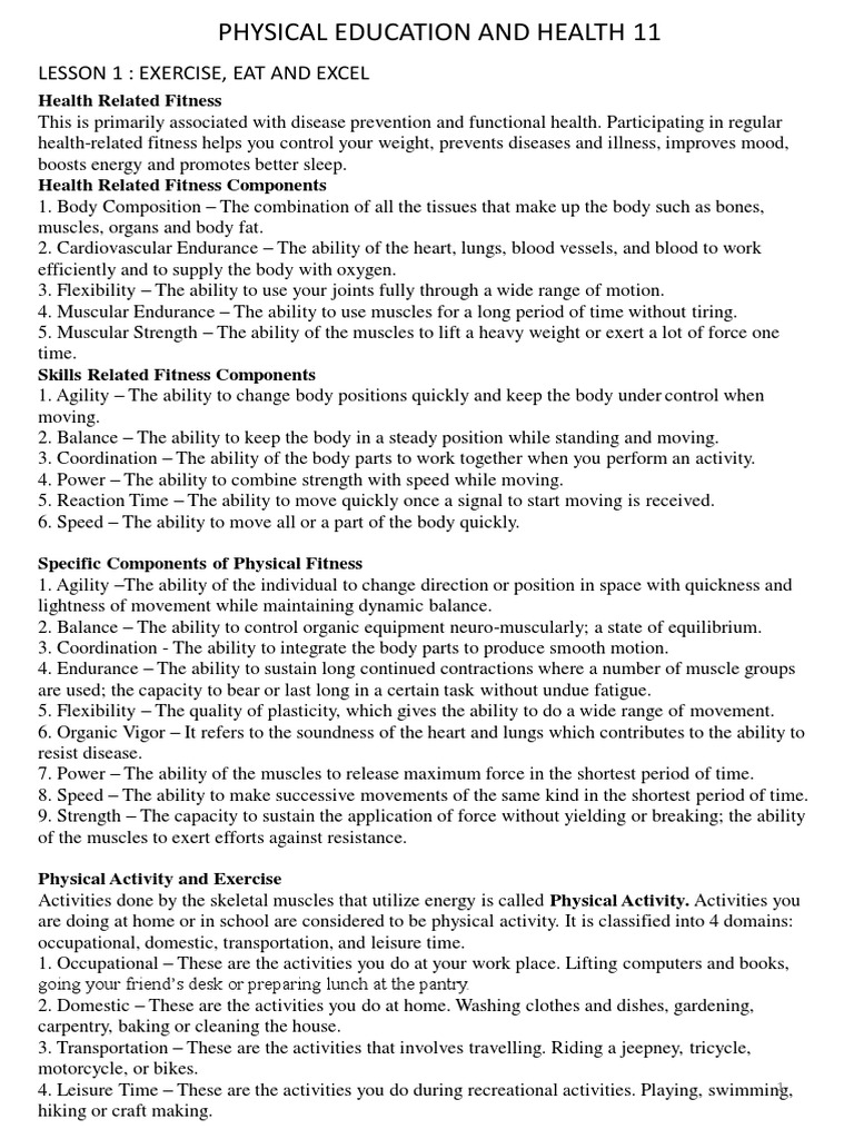 HOPE 11 - 1st Quarter Reviewer | PDF | Physical Fitness | Strength Training