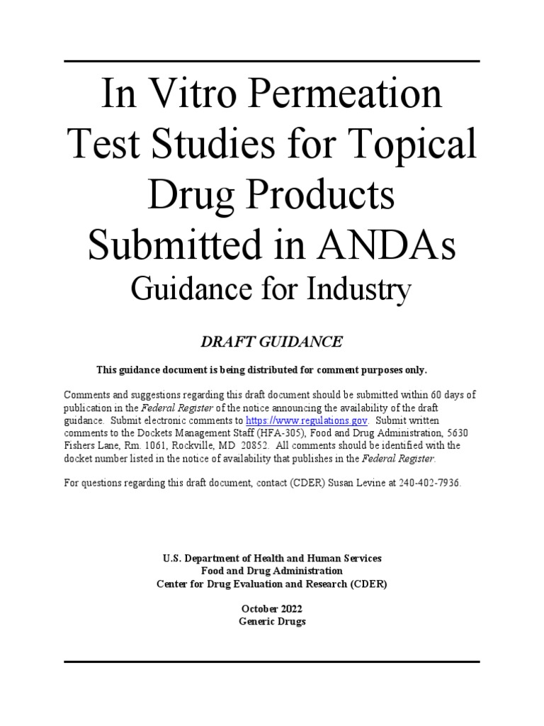 In Vitro Permeation Test Studies For Topical Drug Products Submitted in ...