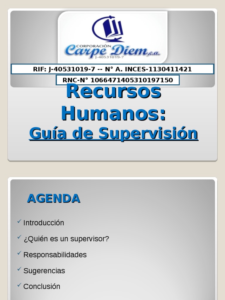Presentacion de Tecnicas de Supervision y Control de Personal.16.12 ...