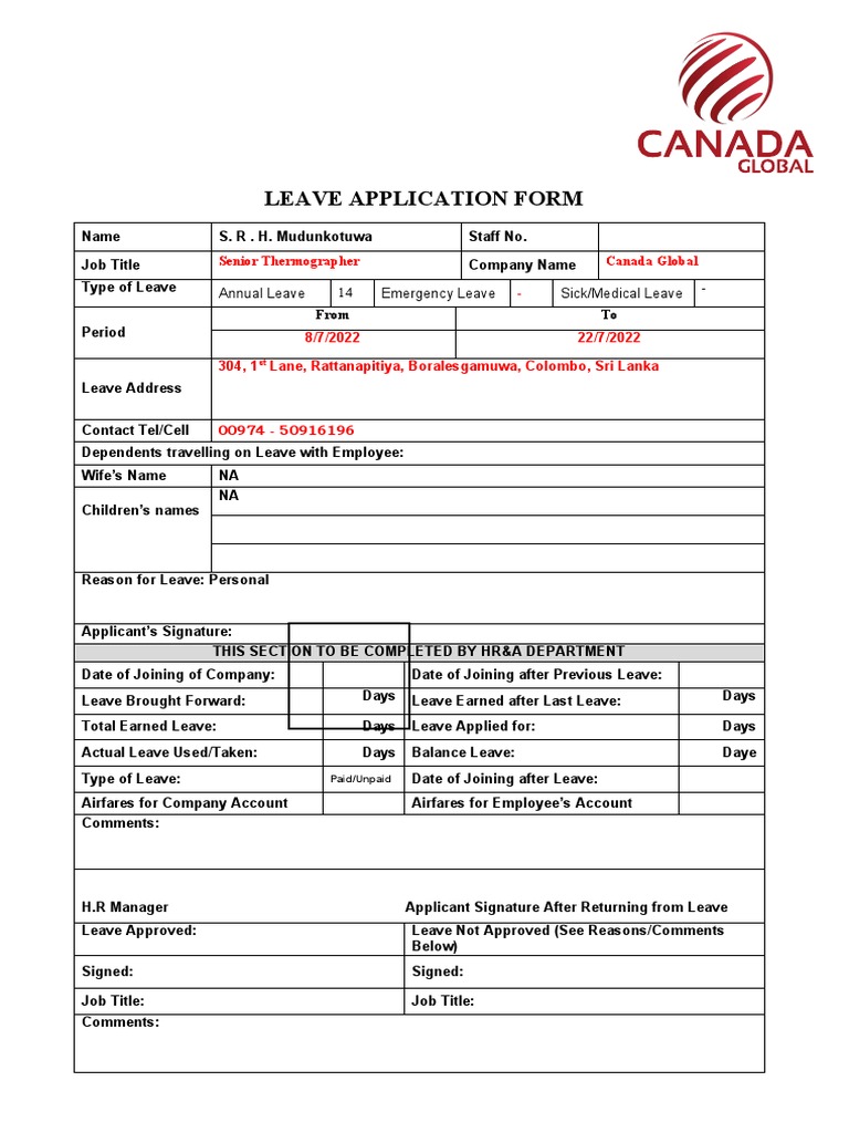 Leave Application | PDF