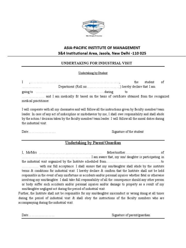 Industrial Visit Undertaking Form | PDF | Career & Growth