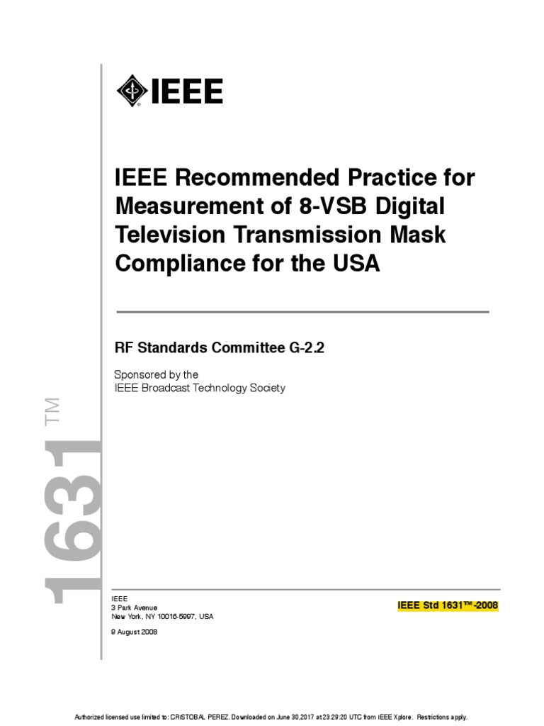 IEEE Recommended Practice For Measurement of 8-VSB Digital Television ...