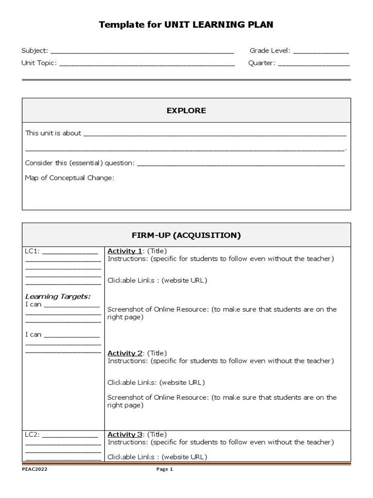 UNIT LEARNING PLAN Template | PDF | Rubric (Academic) | Cognitive Science