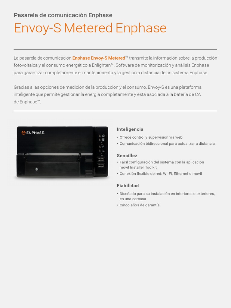 Hoja de Datos Enphase Envoy S Metered | PDF | USB | Fotovoltaica