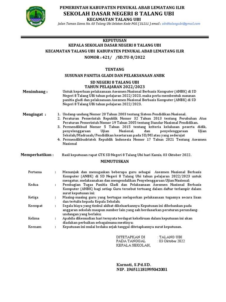 SK Panitia Anbk 2022 | PDF