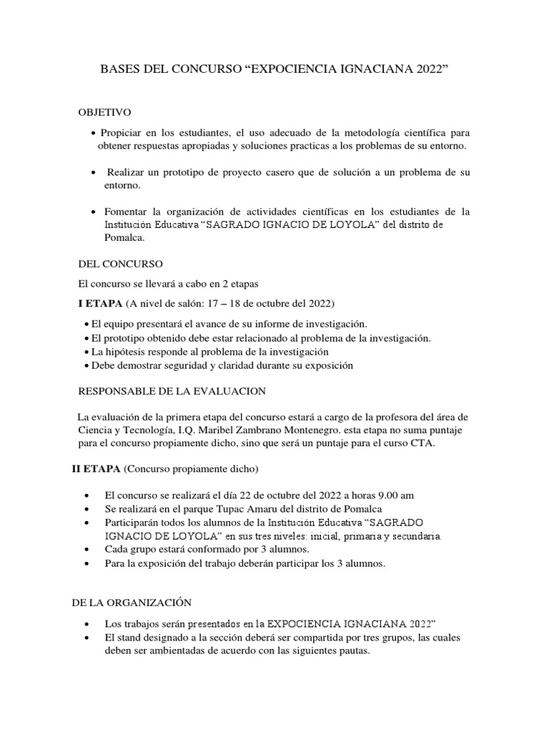 Bases Del Concurso Expociencia | PDF | Evaluación | Science