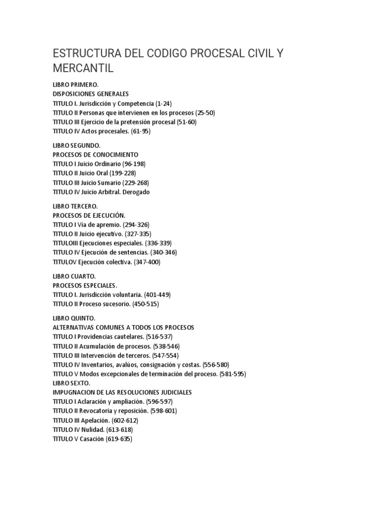 Estructura Del Codigo Procesal Civil y Mercantil | PDF