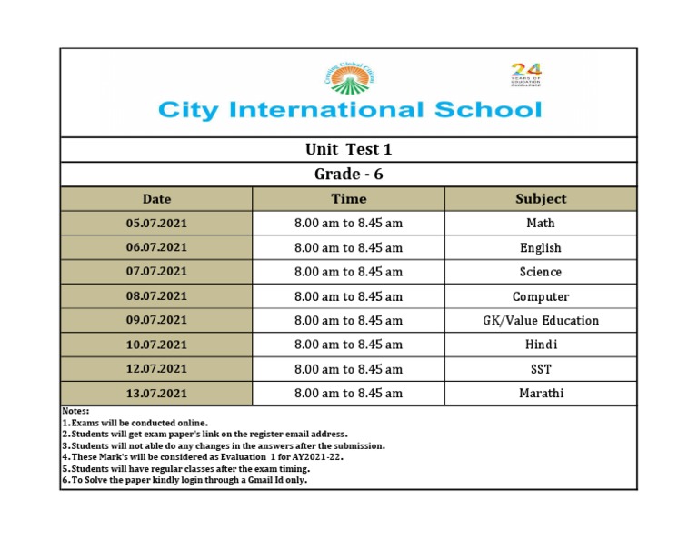 Unit Test 1 Grade 6 | PDF