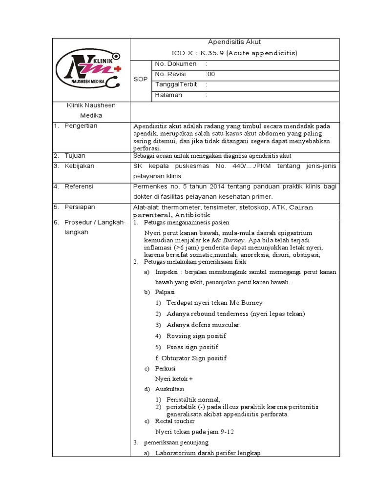 SOP Apendisitis Akut. | PDF