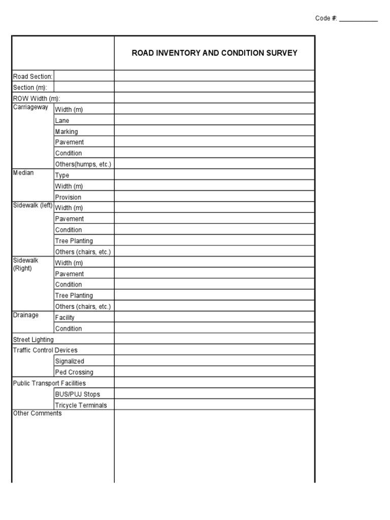 Road Inventory and Condition Survey Template | PDF