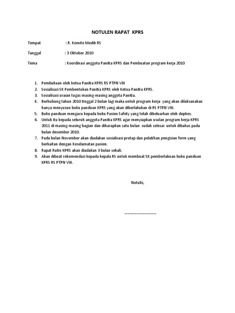 KOORDINASI DAN PROGRAM KERJA KPRS | PDF