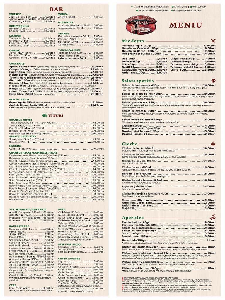 Meniu Popas Diana 2022 V2 | PDF