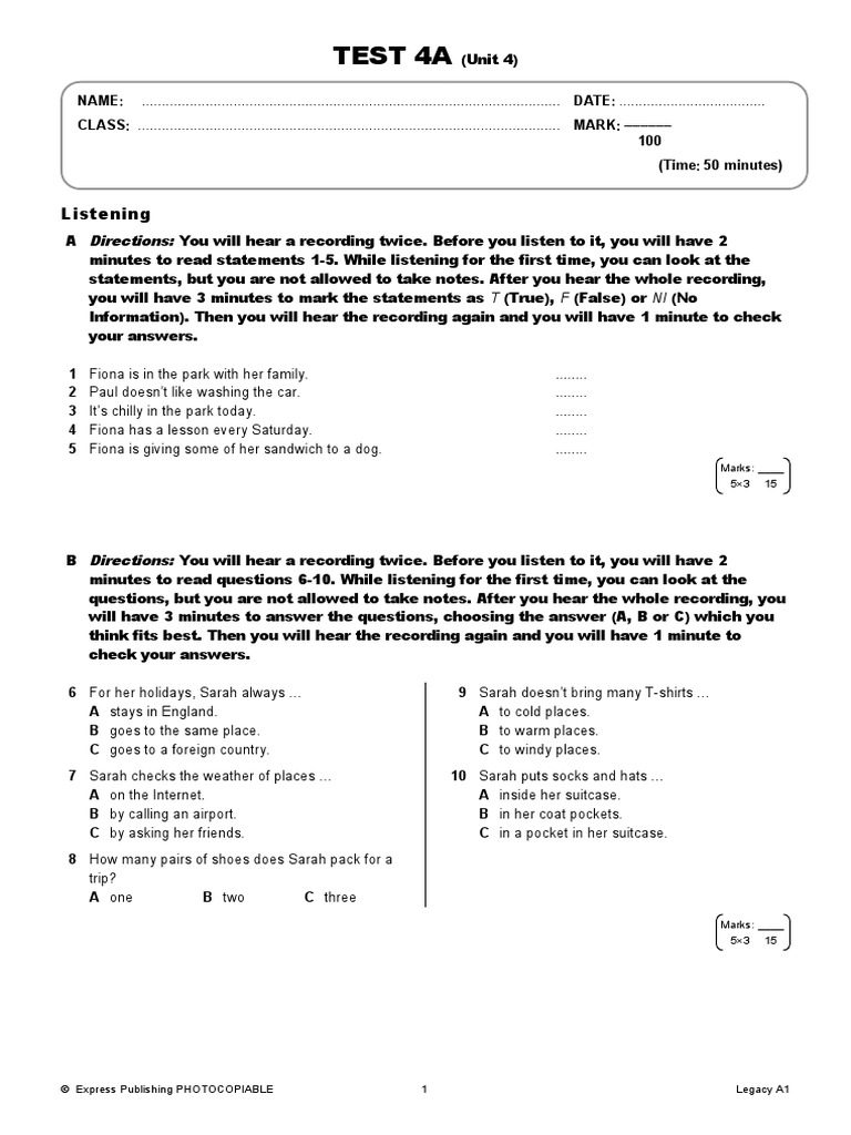 19 Legacy A1 Test 4a | PDF