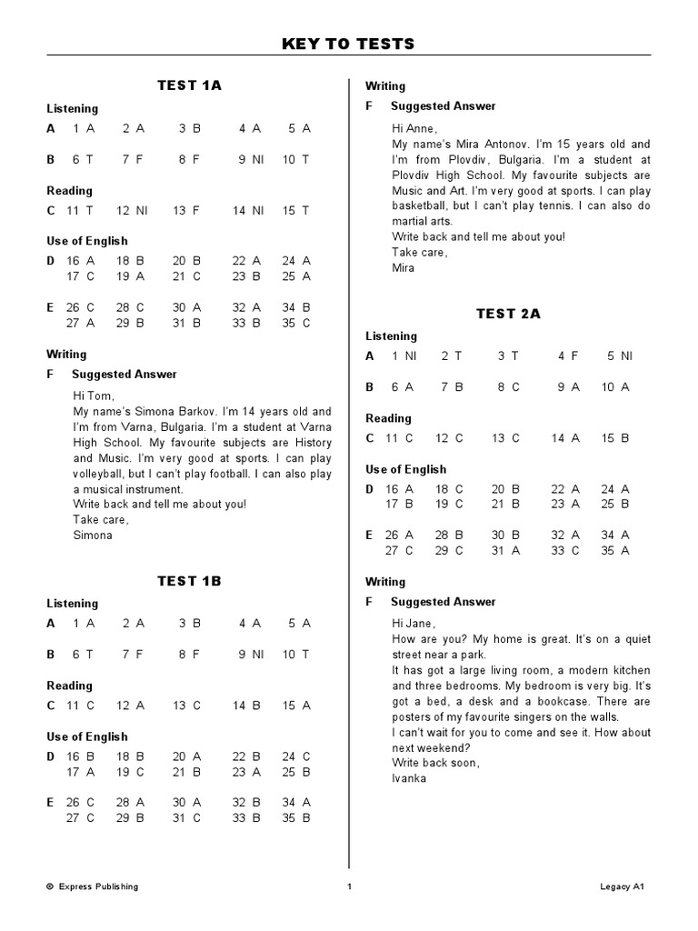 32 Legacy A1 Tests Key | PDF | Ludwig Van Beethoven