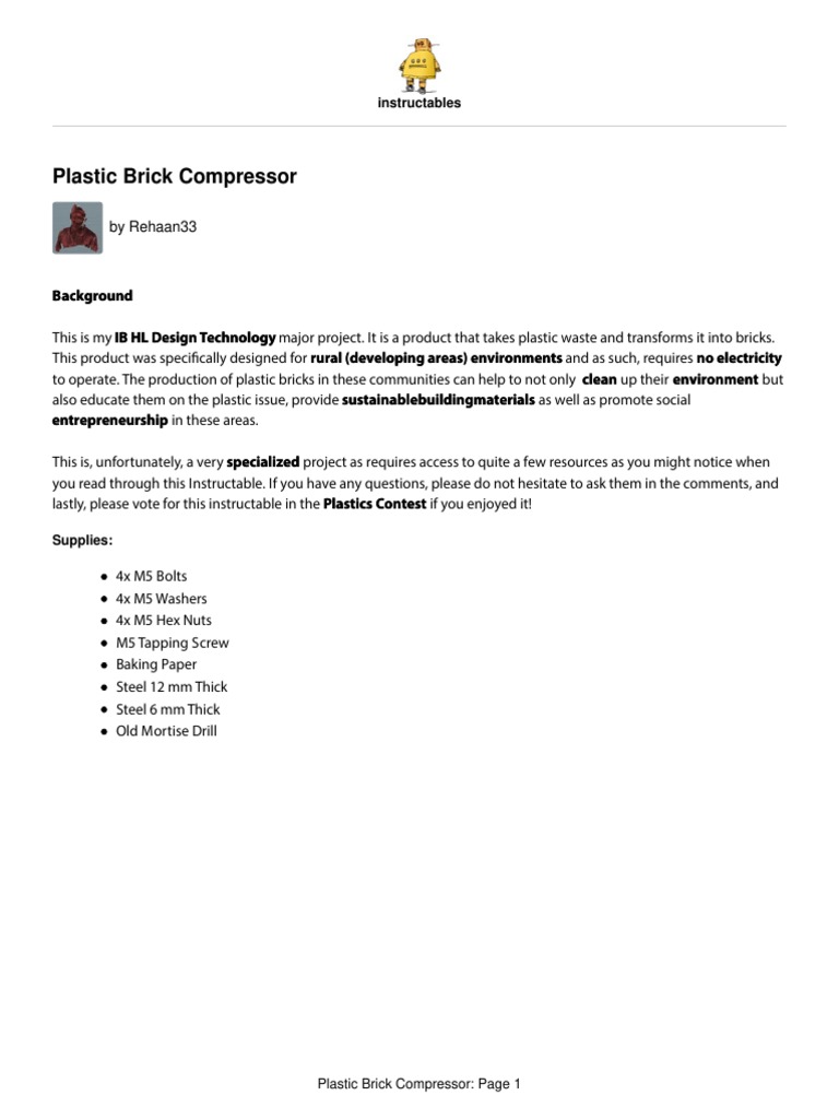 Plastic Brick Compressor | PDF | Screw | Brick