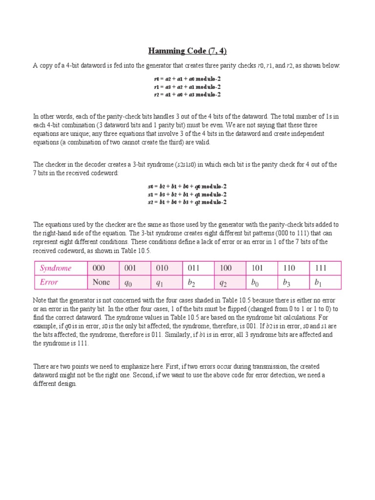 Hamming Code (7, 4) | PDF | Teaching Methods & Materials