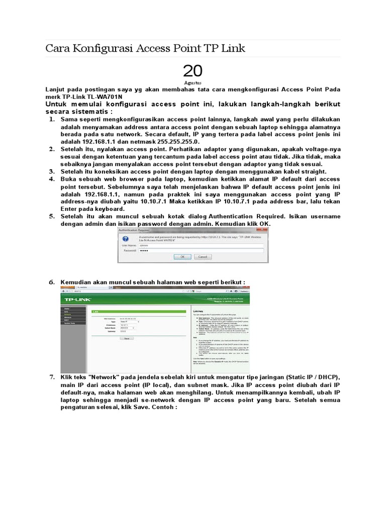 Cara Konfigurasi Access Point TP Link | PDF