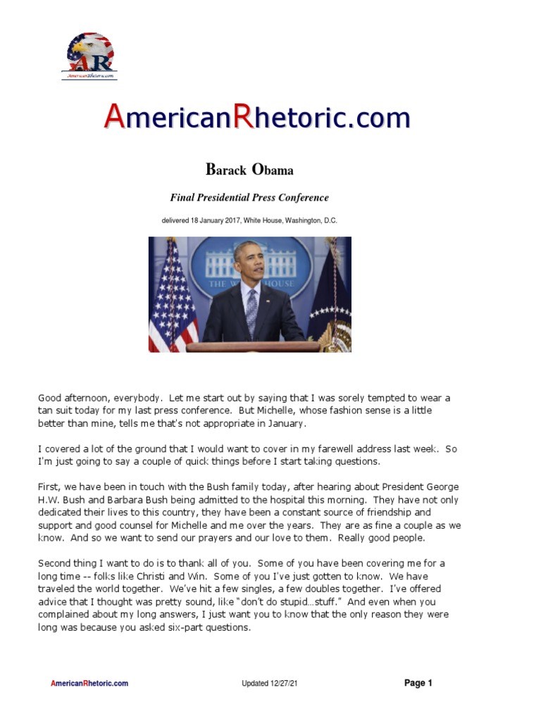 Obama's Farewell Press Conference Insights | PDF | Wiki Leaks | Chelsea ...