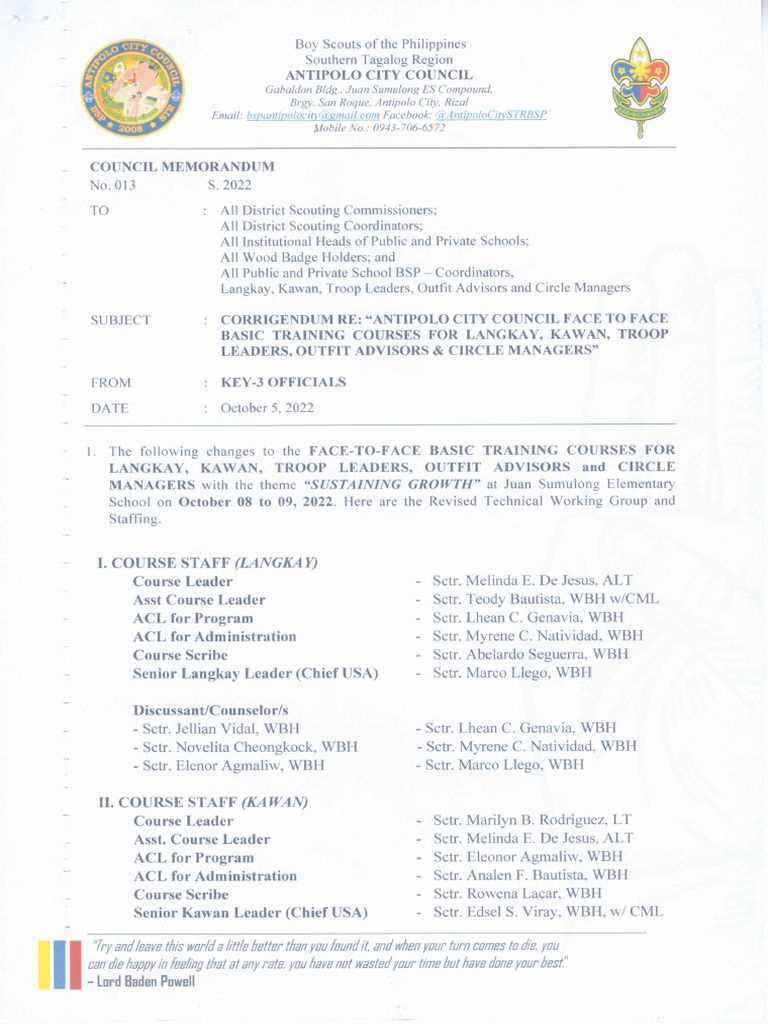 BSP CM No. 013 - Corrigendum Re Antipolo City Council Face To Face ...