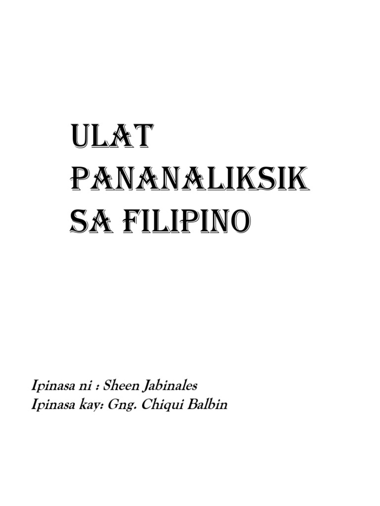 Pananaliksik Sa Filipino Pdf
