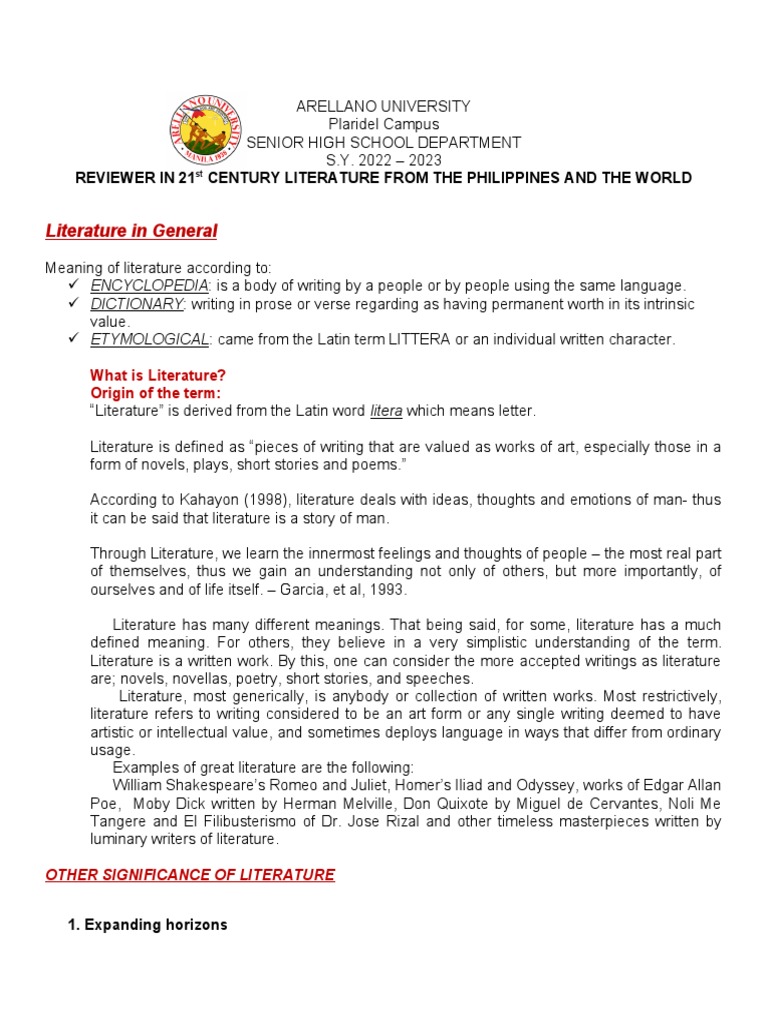 Reviewer in 21ST Century Literature | PDF | Metre (Poetry) | Poetry