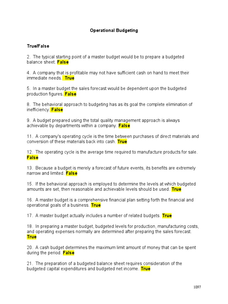 MTG MAS Review Operations Budgeting Extra | PDF | Budget | Expense
