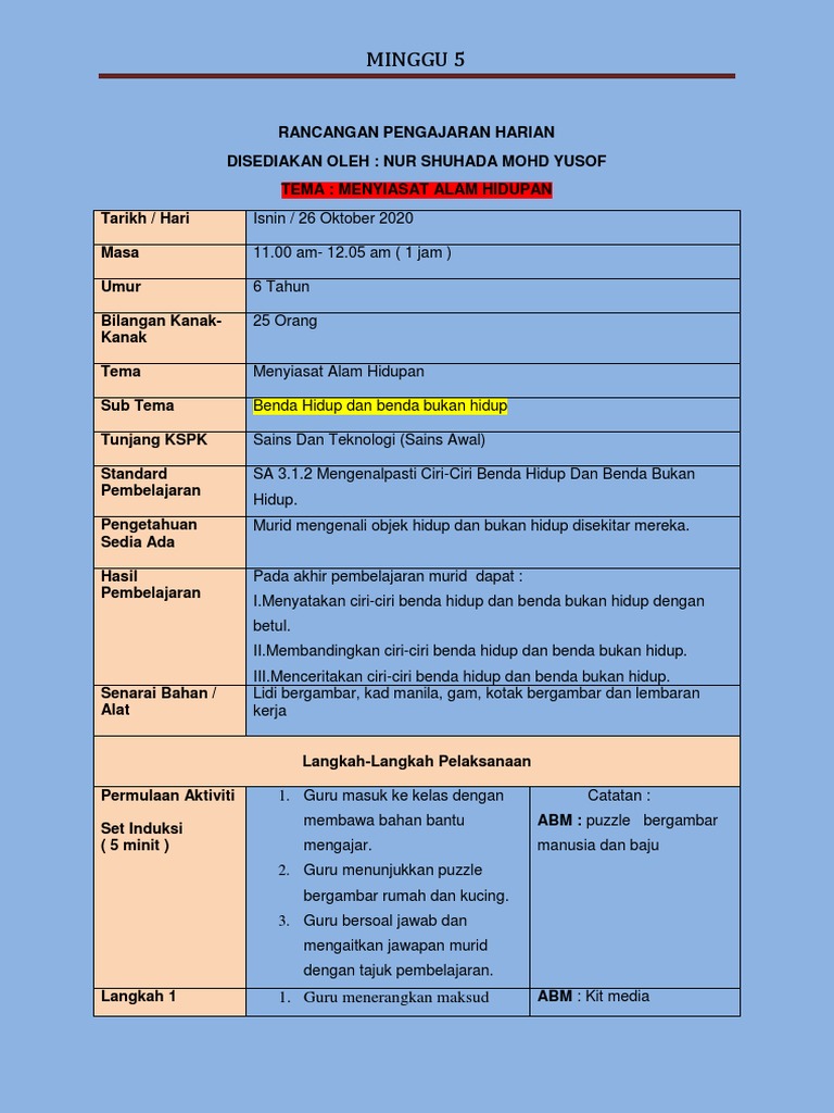 Rph-Minggu 5 Complete | PDF | Karier & Perkembangan | Seni & Disiplin Bahasa