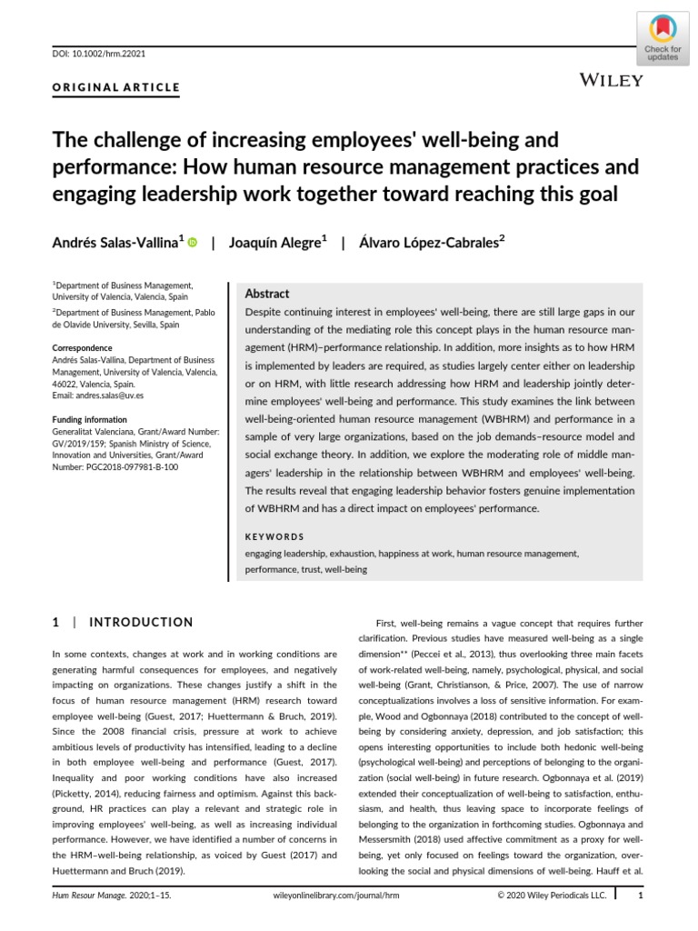 The Challenge of Increasing Employees' Well-Being and | PDF ...